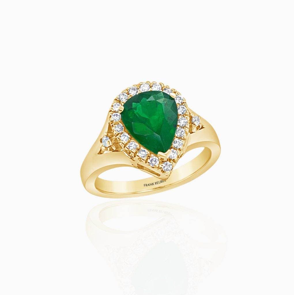 Pear Shaped Emerald Halo Ring - Frank Reubel Fine Jewelry